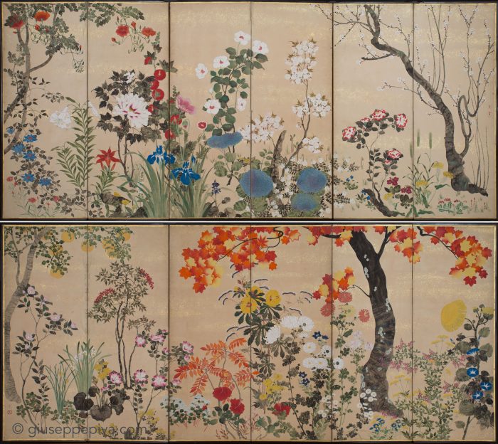 A pair of six-panel screens with flowers [each 138 x 304 cm] | GIUSEPPE ...